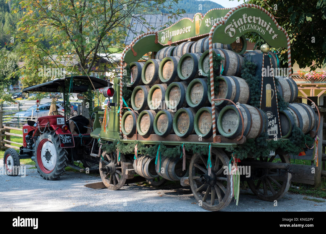 The beer tractor at Fiakerwirt, Filzmoos, Austria, Europe Stock Photo ...