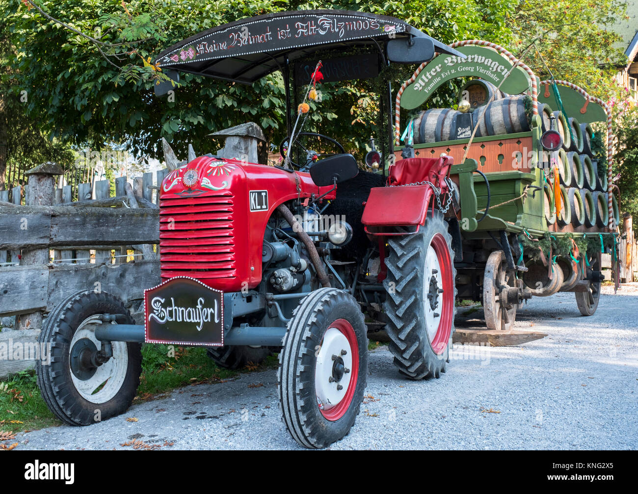 The beer tractor at Fiakerwirt, Filzmoos, Austria, Europe Stock Photo ...