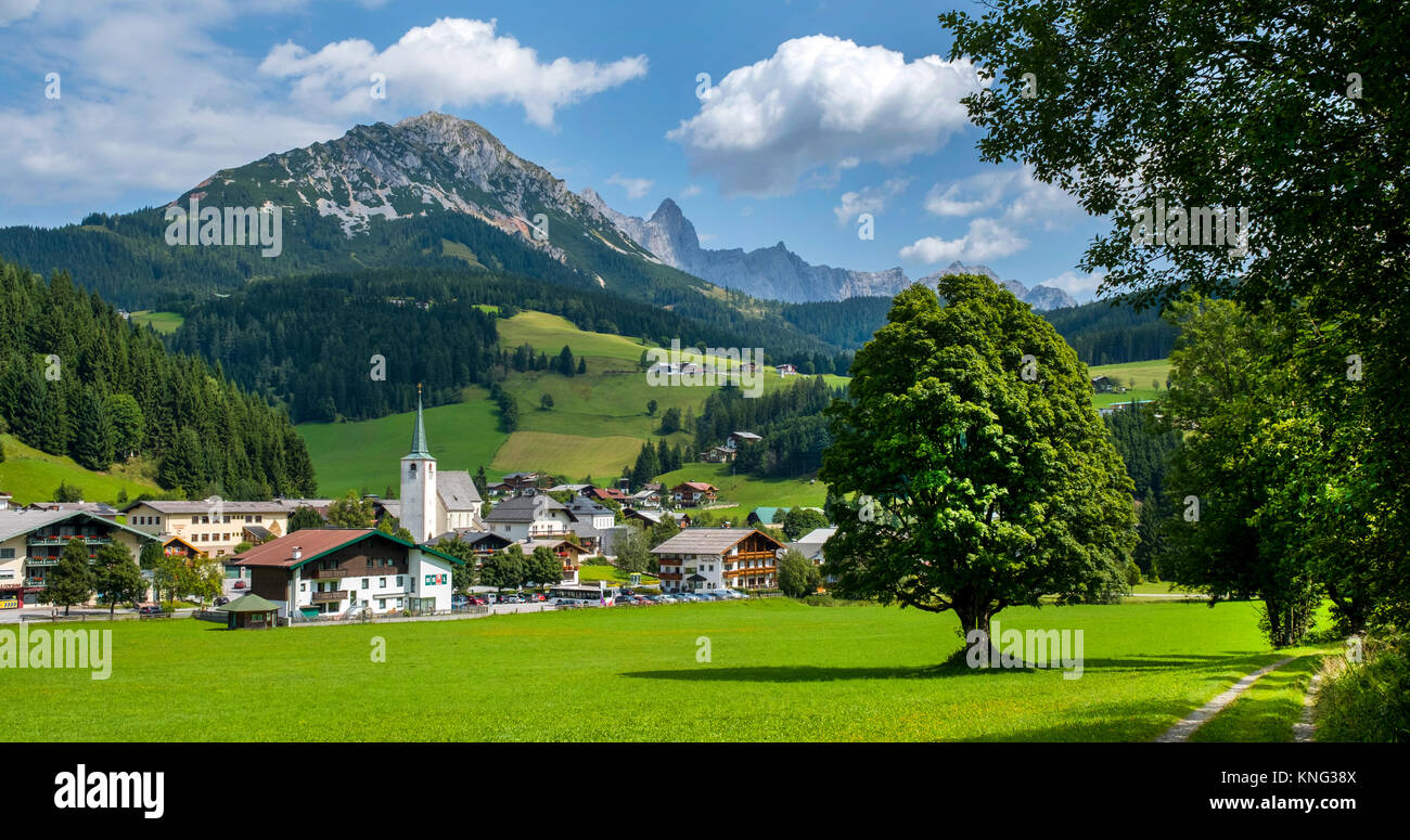 Filzmoos Village with the Rotelstein and the Dachstein in the ...
