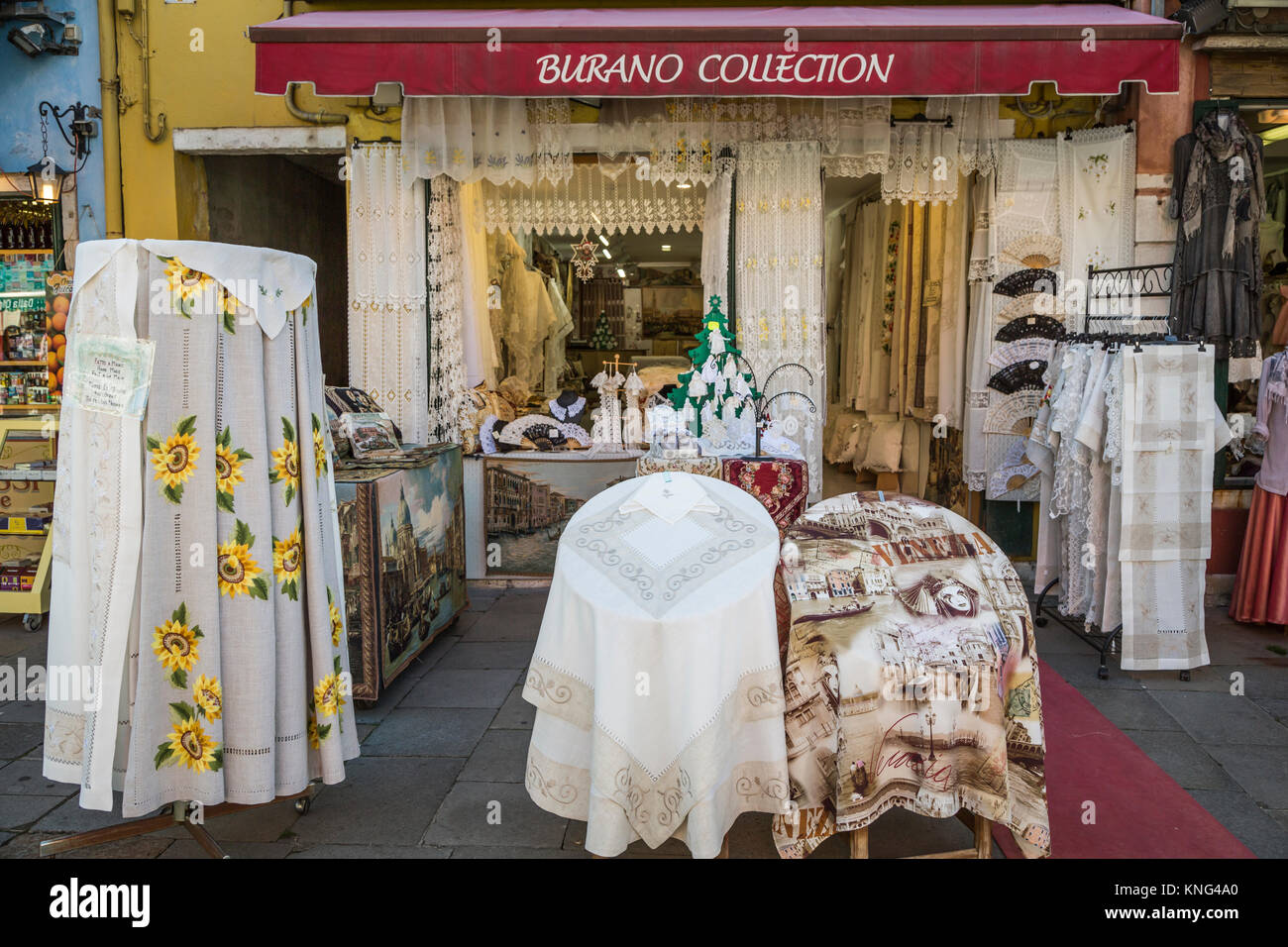 A lace shop display in the Venetian village of Burano, Venice, Italy, Europe Stock Photo - Alamy