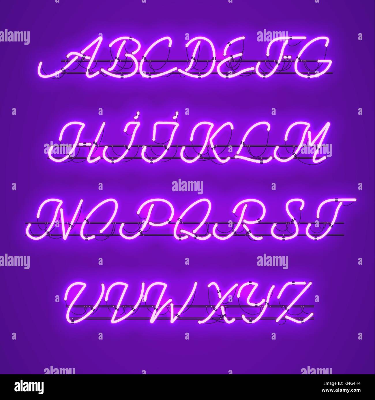 Glowing Purple Neon uppercase Script Font Stock Vector Image & Art - Alamy