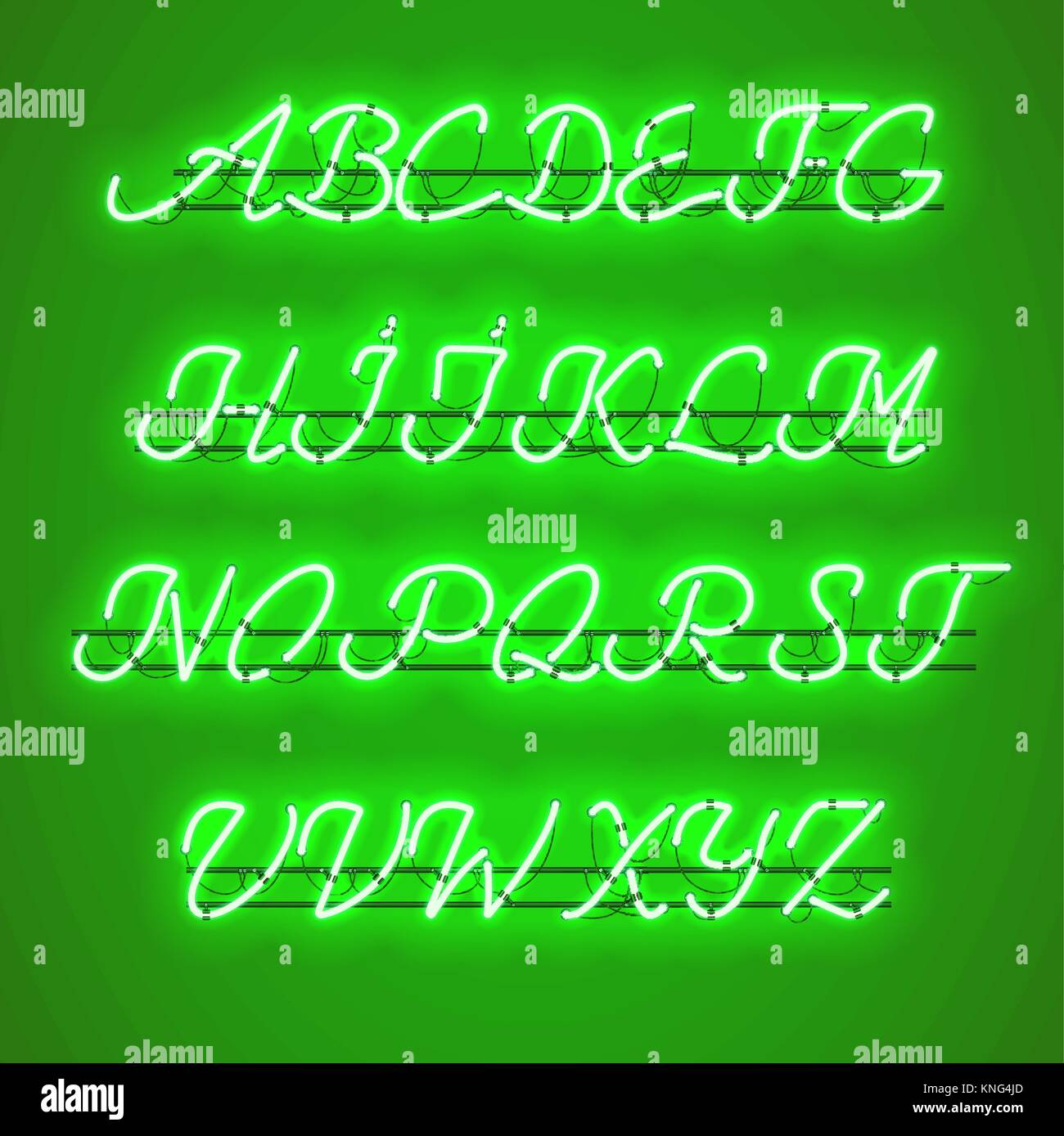 Glowing Green Neon uppercase Script Font Stock Vector Image & Art - Alamy