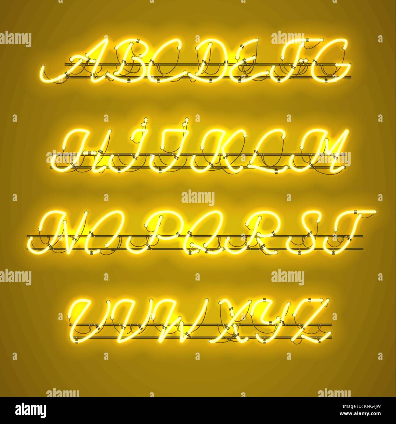 Glowing Yellow Neon uppercase Script Font Stock Vector Image & Art - Alamy
