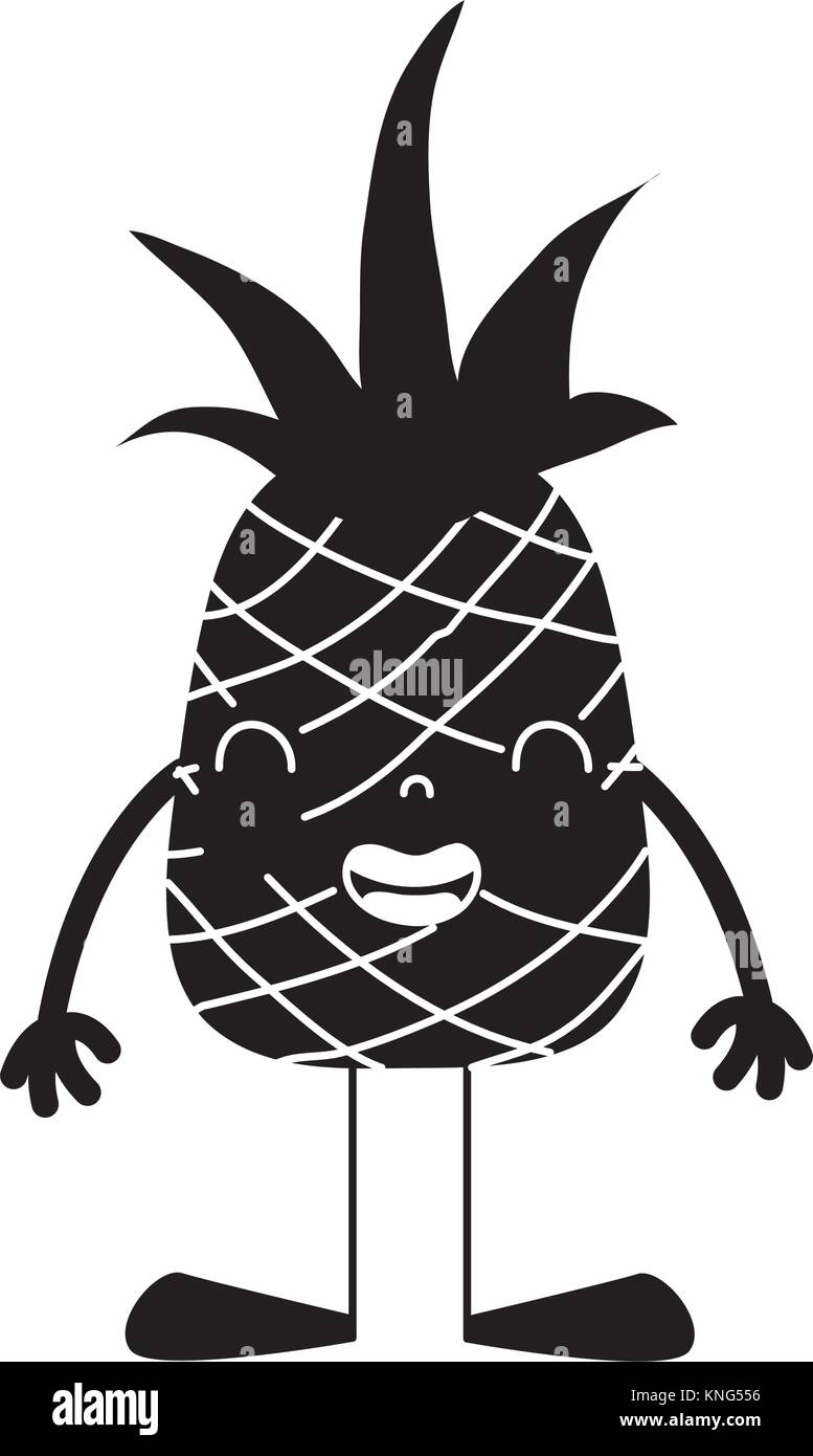 contour kawaii pineapple smile fruit with arms and legs Stock Vector ...