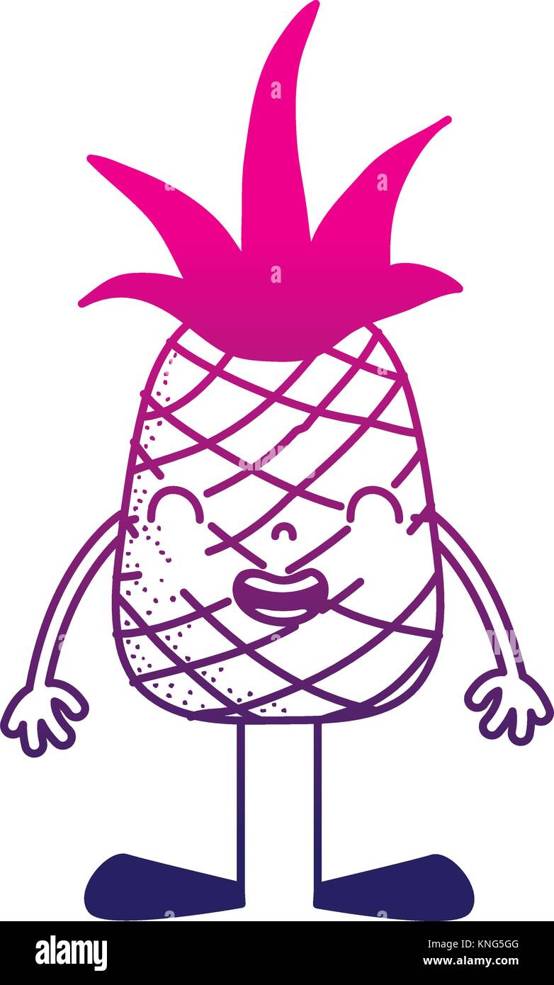 color silhouette kawaii pineapple smile fruit with arms and legs Stock ...