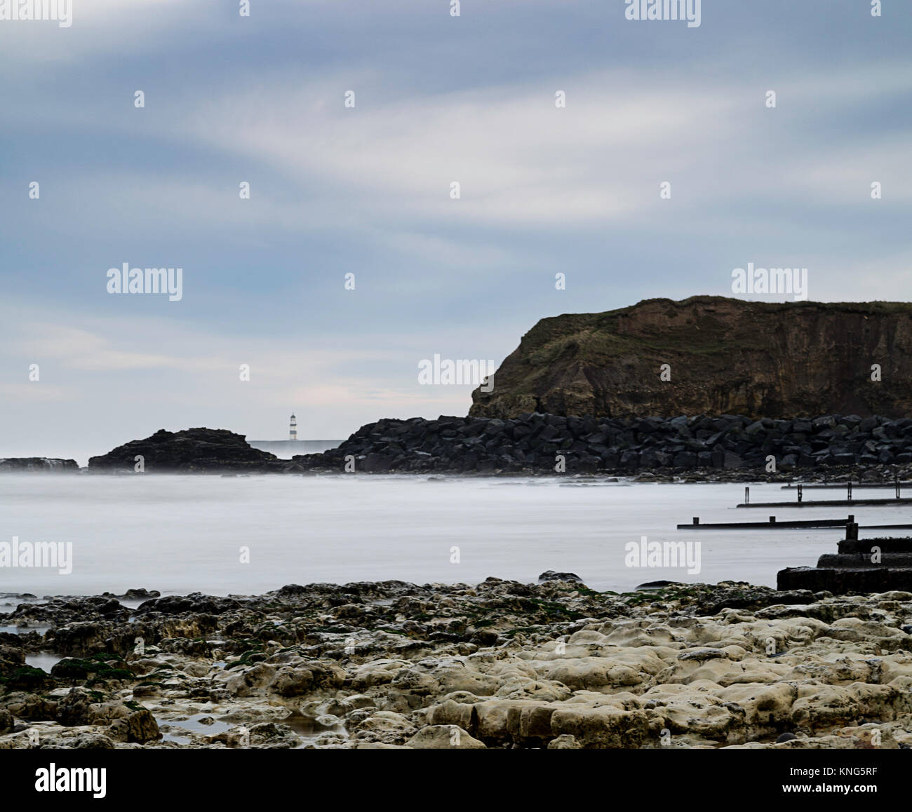Seaham Lighthouse from Featherbed Rocks Stock Photo - Alamy