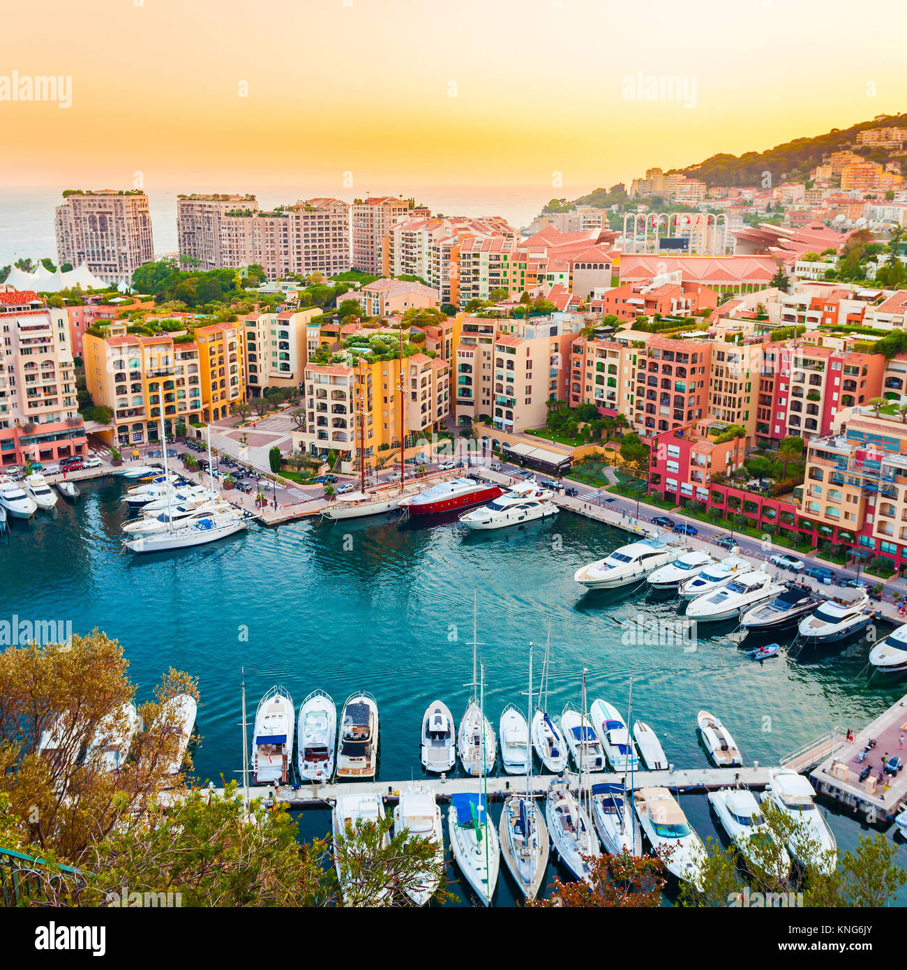 Panoramic view of Port de Fontvieille in Monaco. Azur coast Stock Photo ...