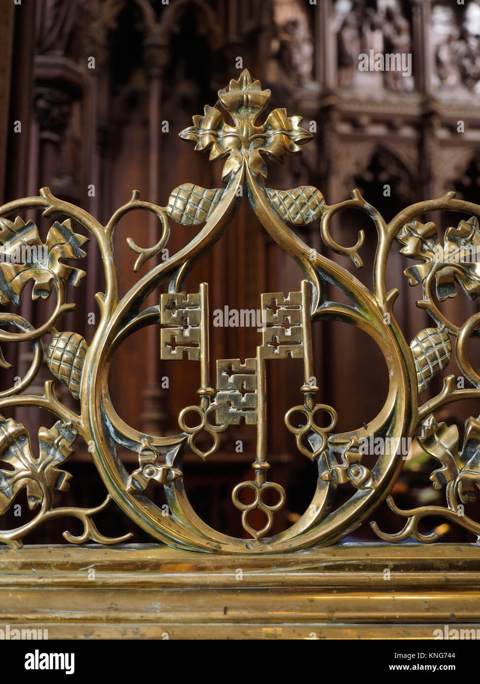DETAIL OF THREE KEYS SET INTO DELICATE AND ORNATE SCREEN OF ELY ...