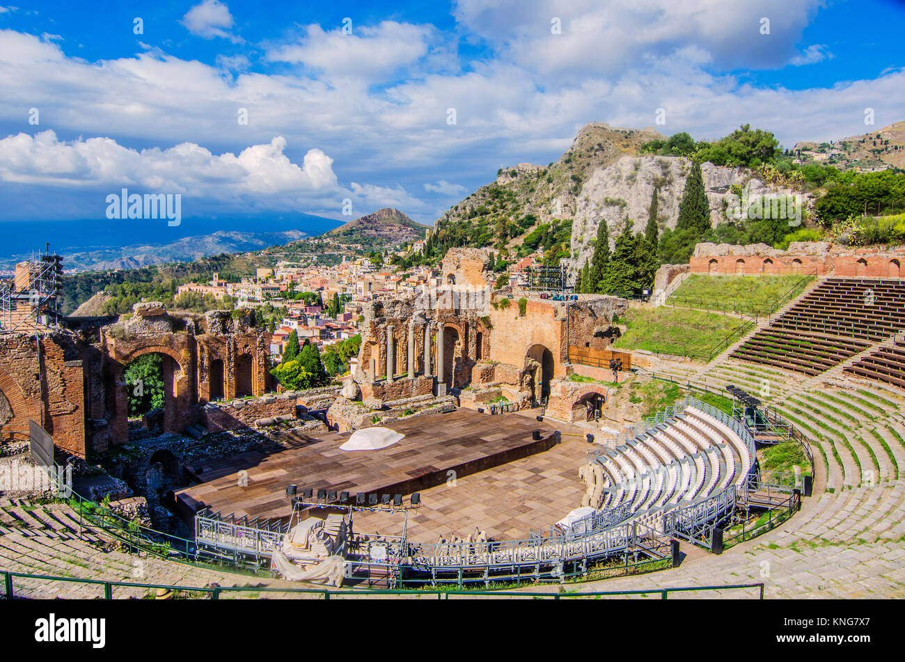 General view of the taormina theater the city of taormina and Sicilian ...