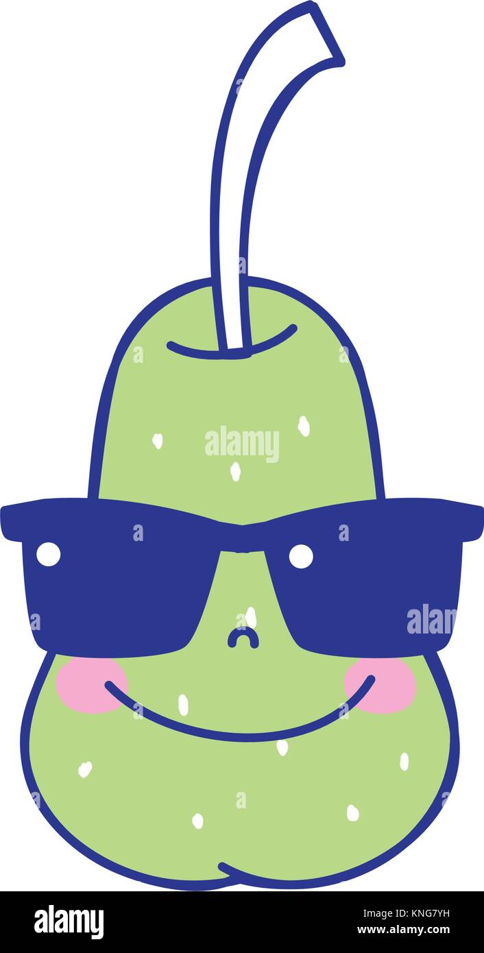 full color happy pear fruit with sunglasses kawaii Stock Vector Image ...