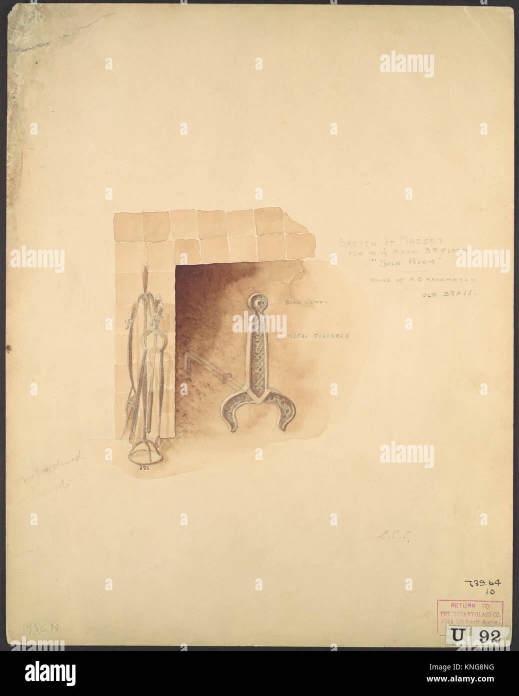 Sketch of fireset for third-floor silk room (H.O. Havemeyer house, 1 ...