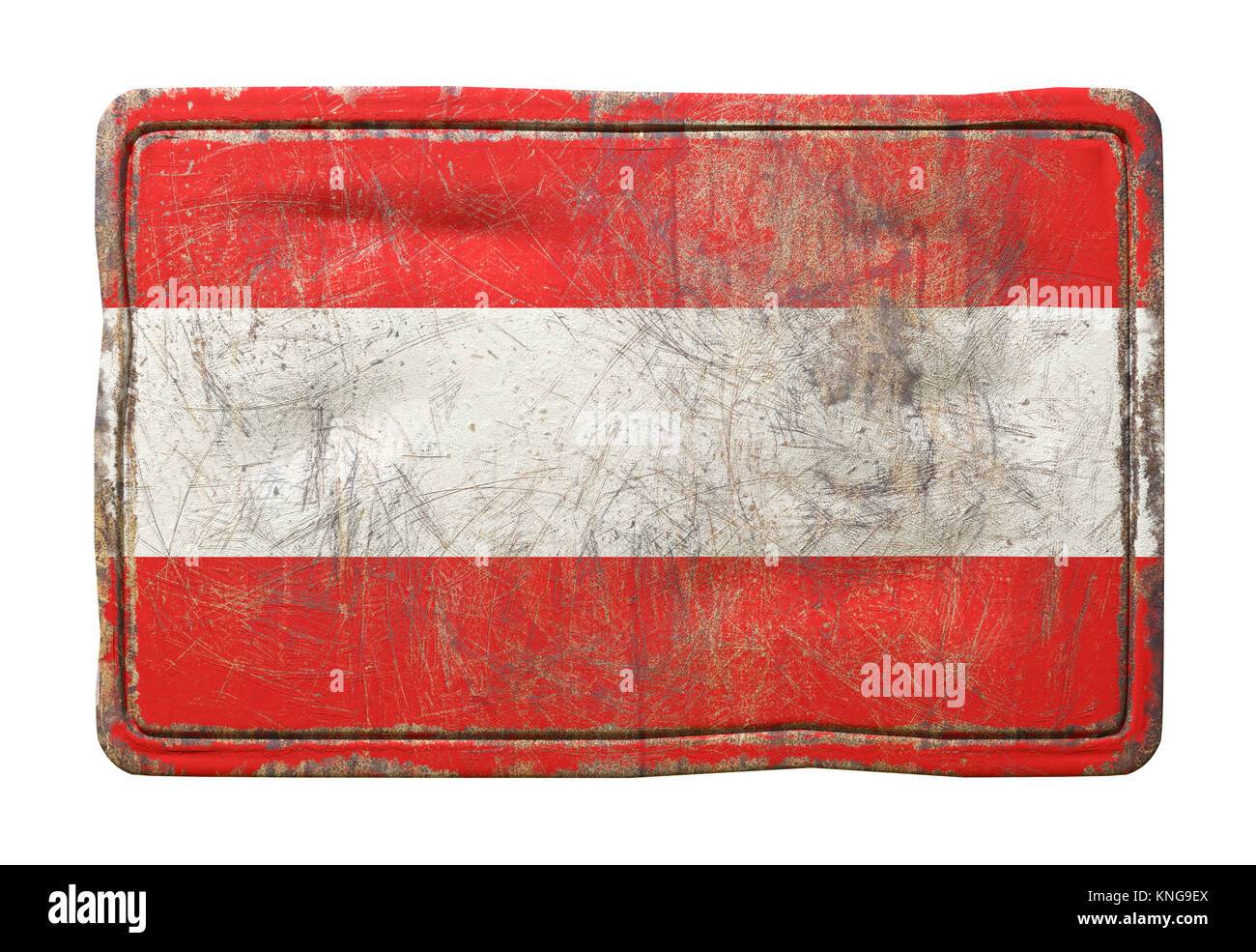 3d rendering of an Austria flag over a rusty metallic plate. Isolated ...