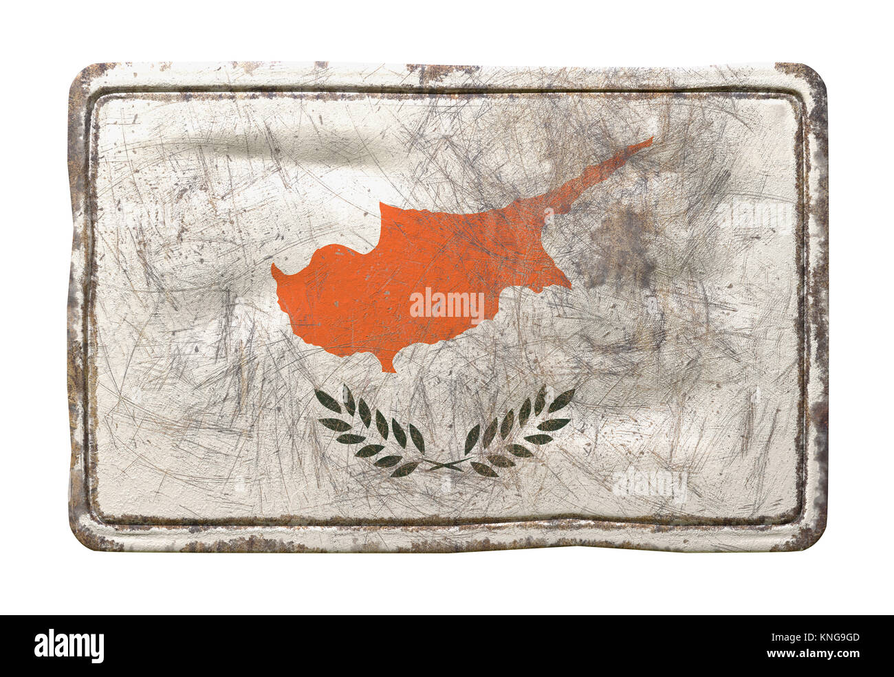 3d rendering of a Cyprus flag over a rusty metallic plate. Isolated on ...