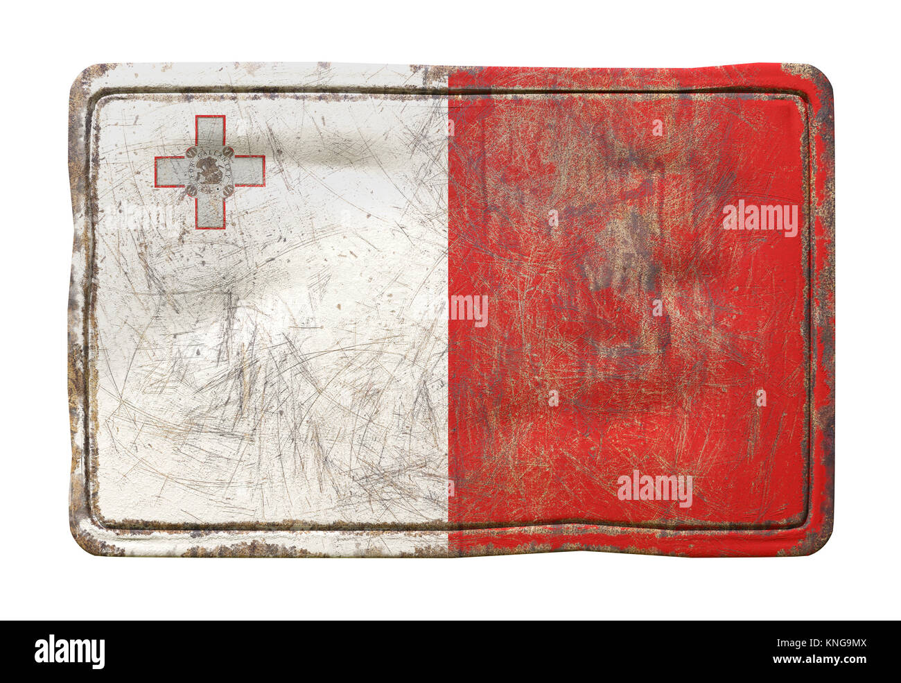 3d rendering of a Malta flag over a rusty metallic plate. Isolated on ...
