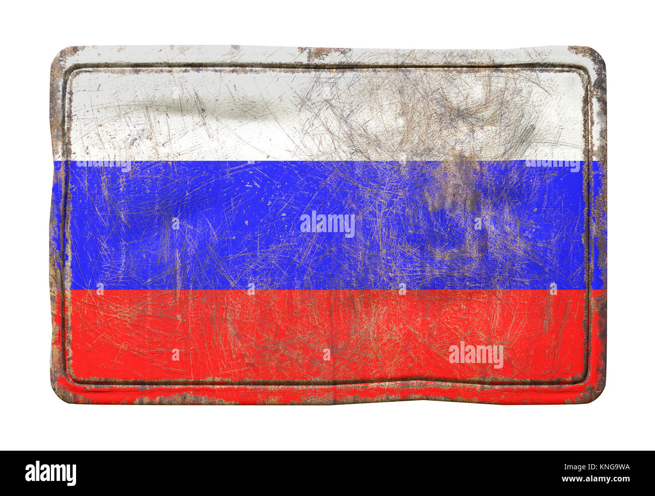 3d rendering of a Russian Federation flag over a rusty metallic plate ...