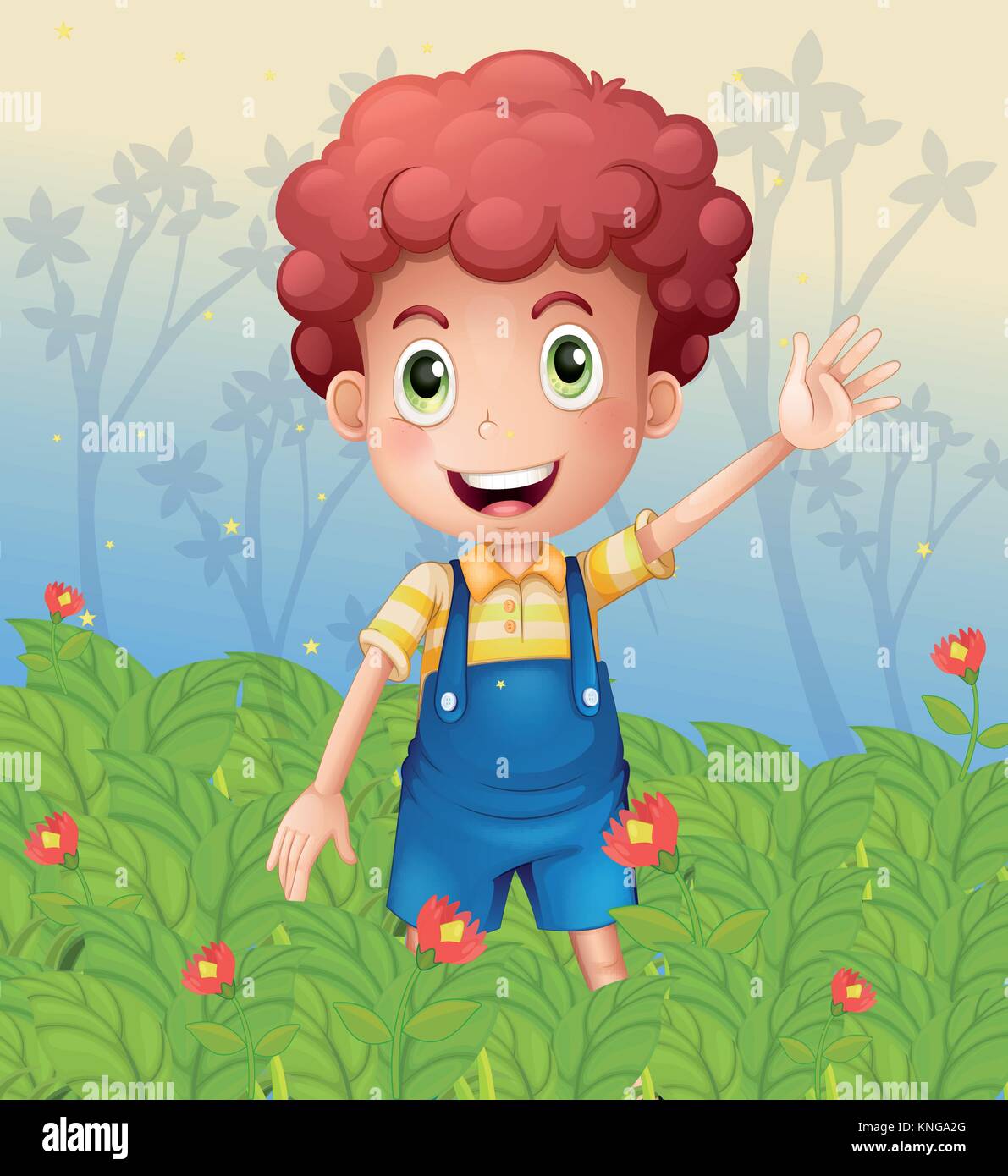 Illustration of a young boy in the garden Stock Vector Image & Art - Alamy