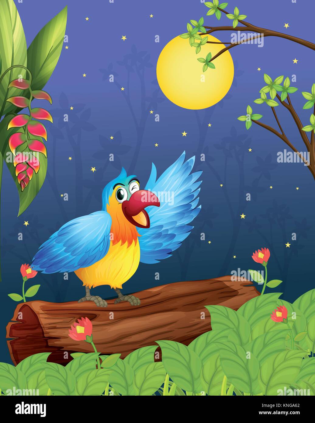 Illustration of a colorful parrot in a bright evening Stock Vector ...