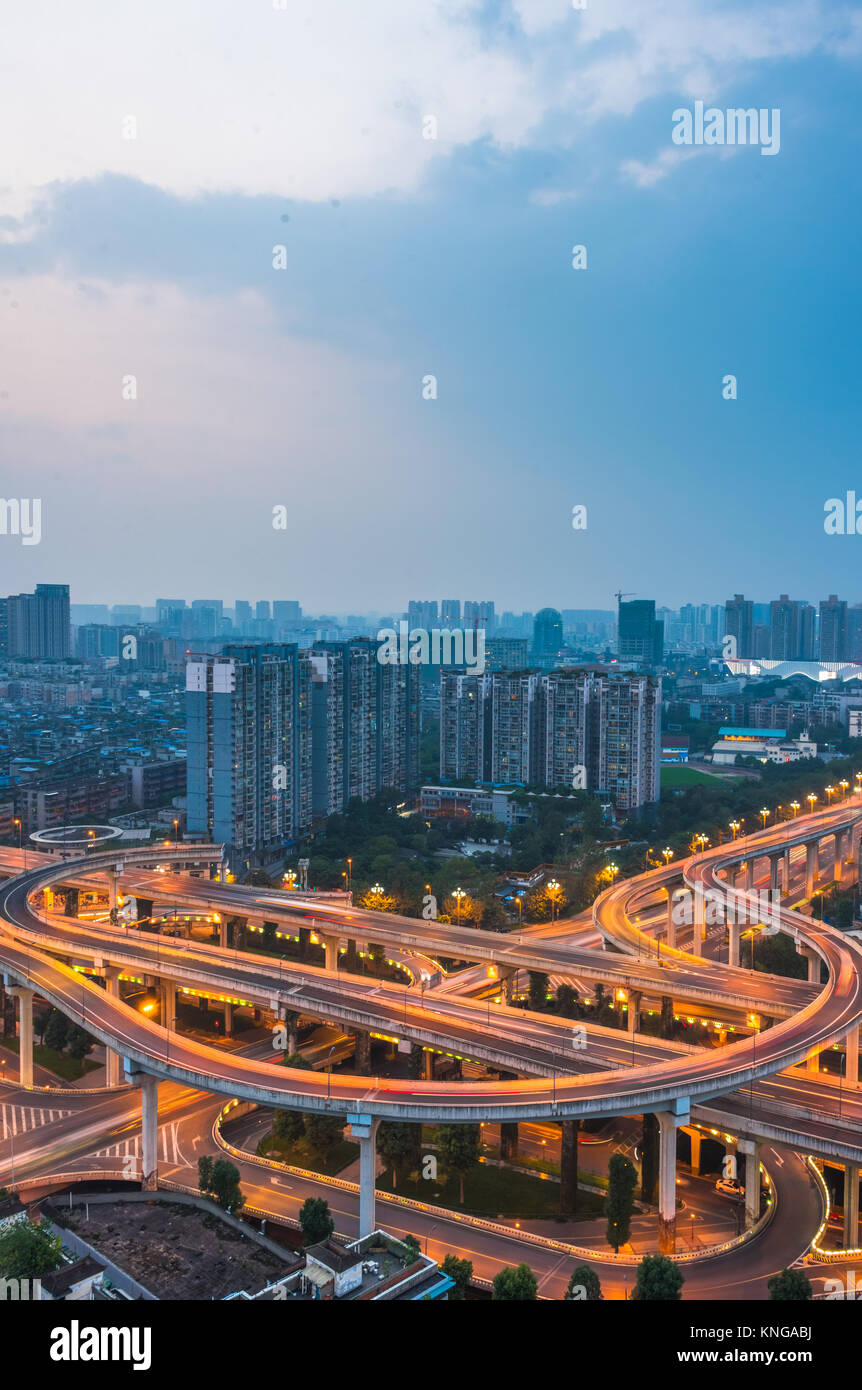 Aerial View of Shanghai overpass at Night in China Stock Photo - Alamy