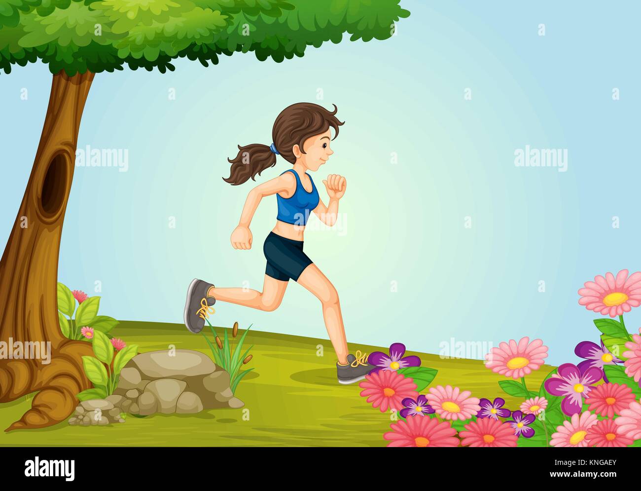 Illustration of a girl running in a beautiful nature Stock Vector Image ...