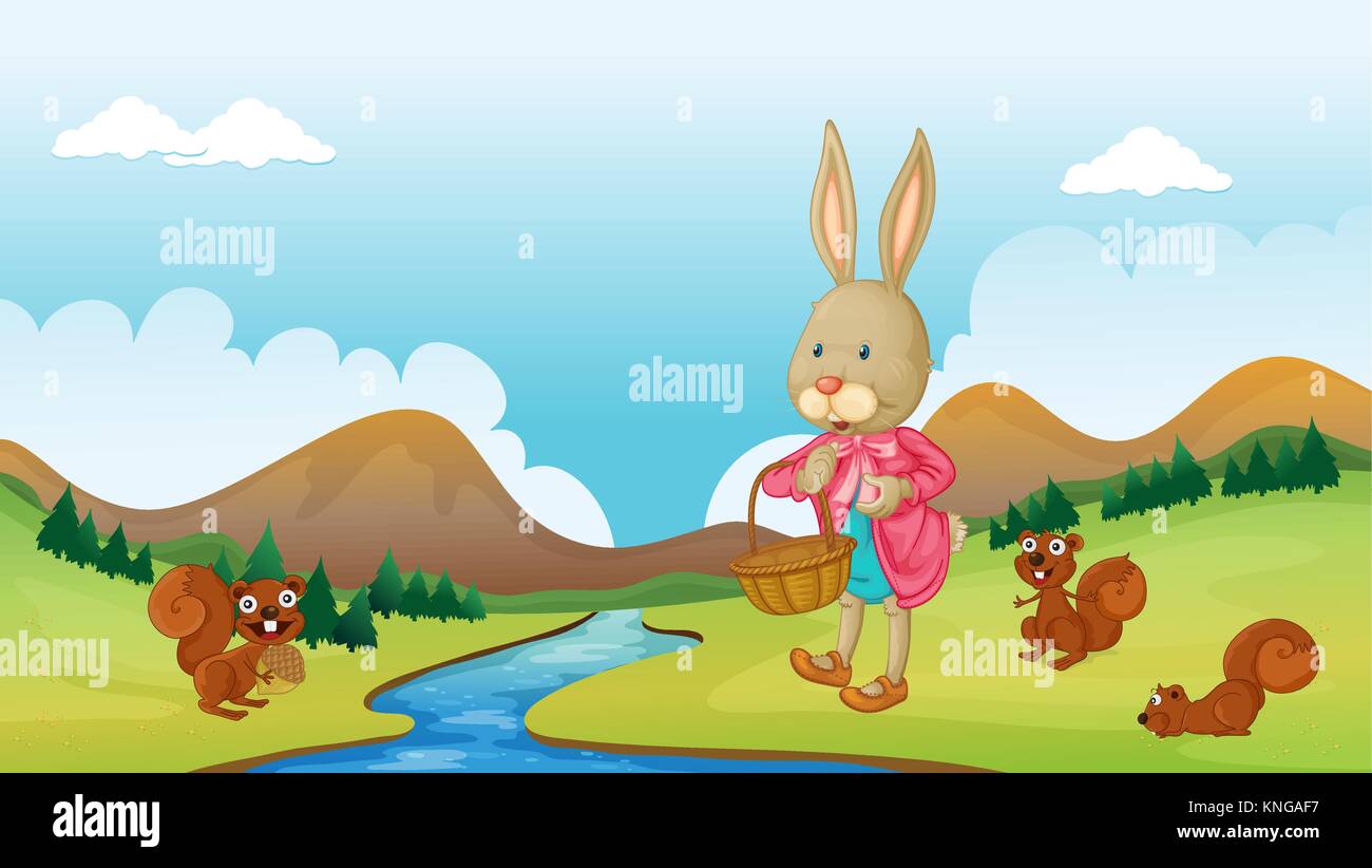 Illustration of a bunny and squirrels Stock Vector Image & Art - Alamy