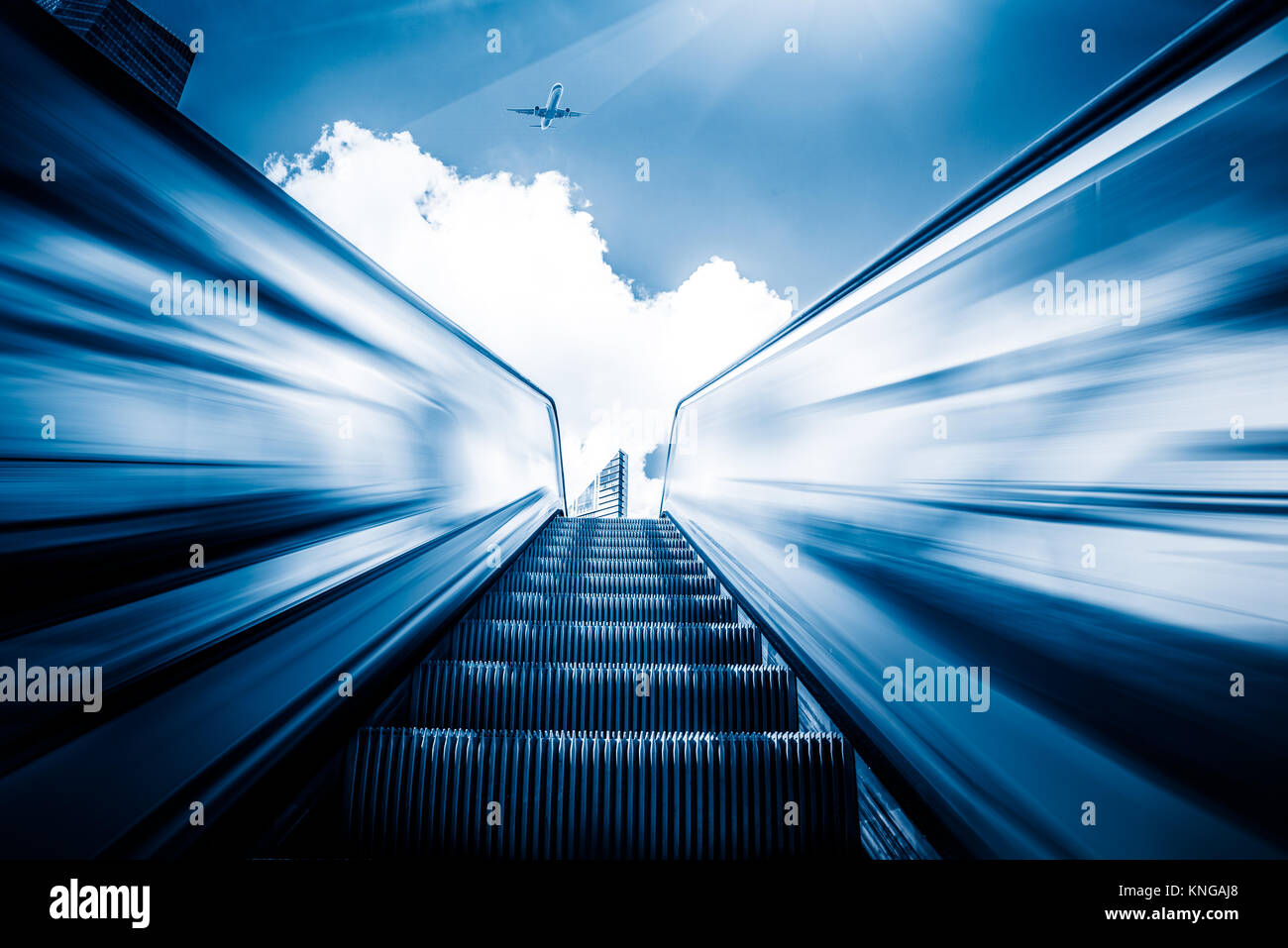 Escalator in an underground station with skyline in background Stock ...