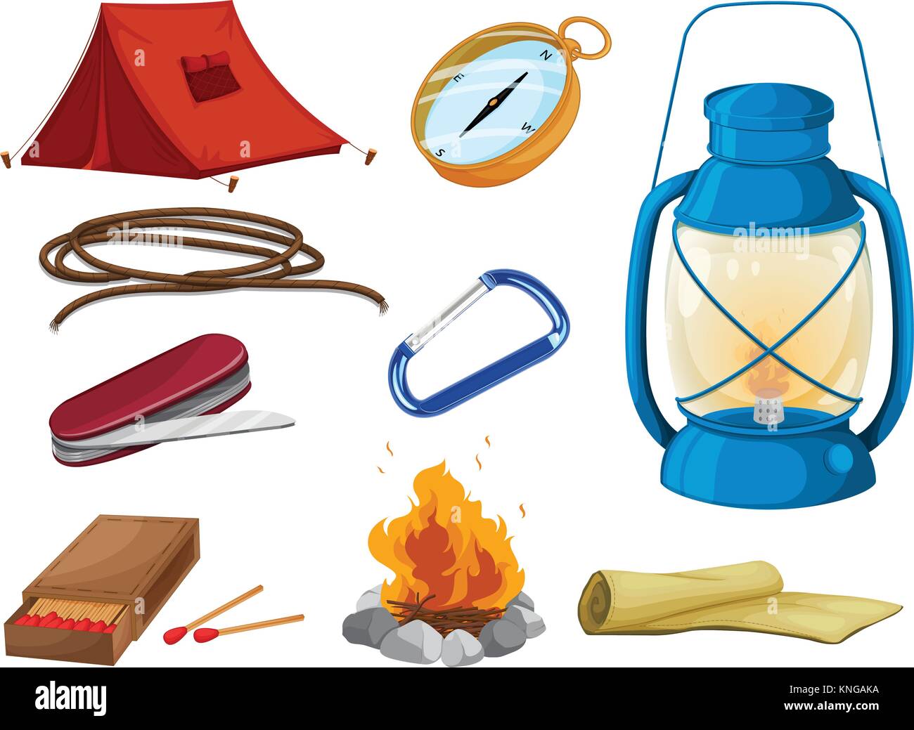 illustration of various objects of camping on a white background Stock ...