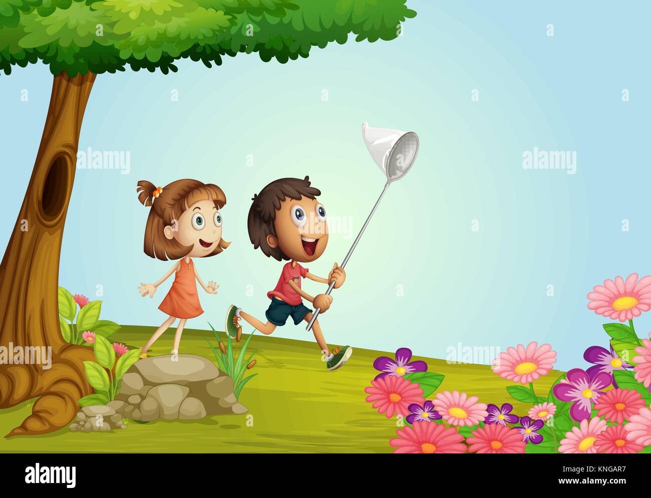 Illustration of smiling kids in a beautiful nature Stock Vector Image ...