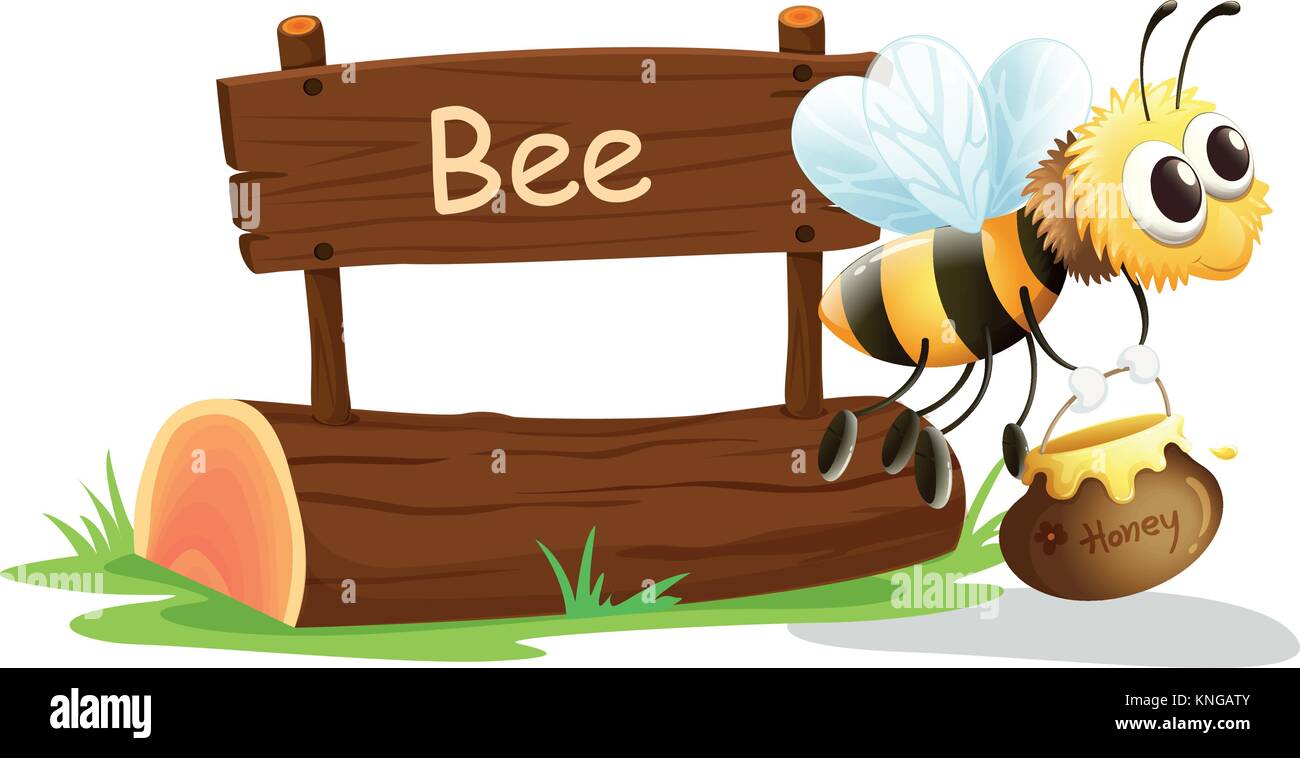 Illustration of a notice board and a honey bee on a white background ...
