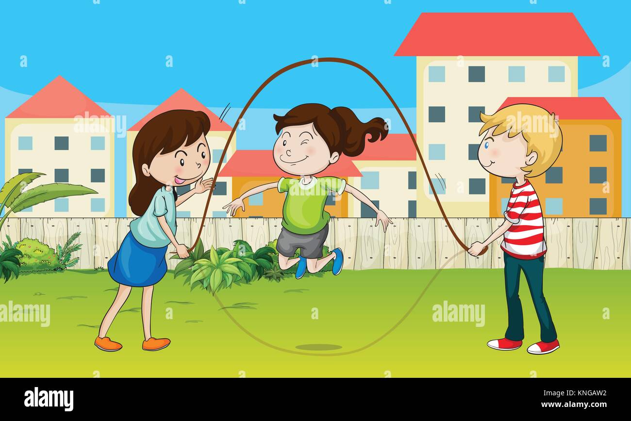 Illustration of kids playing rope in a beautiful nature Stock Vector ...