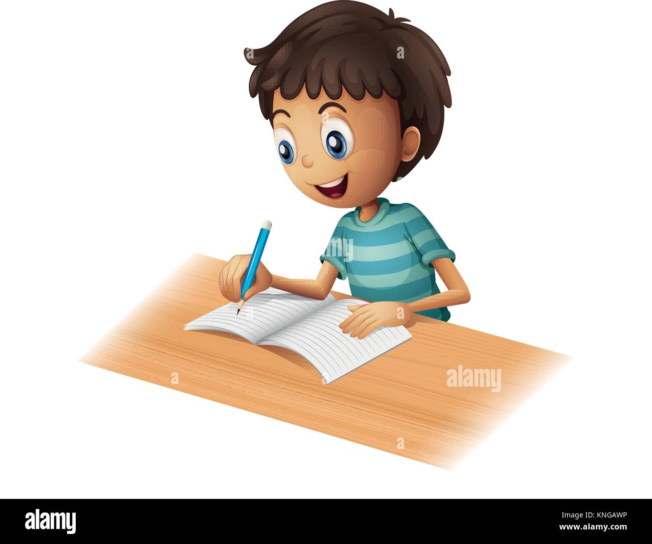 Illustration of a boy writing on a white background Stock Vector Image ...