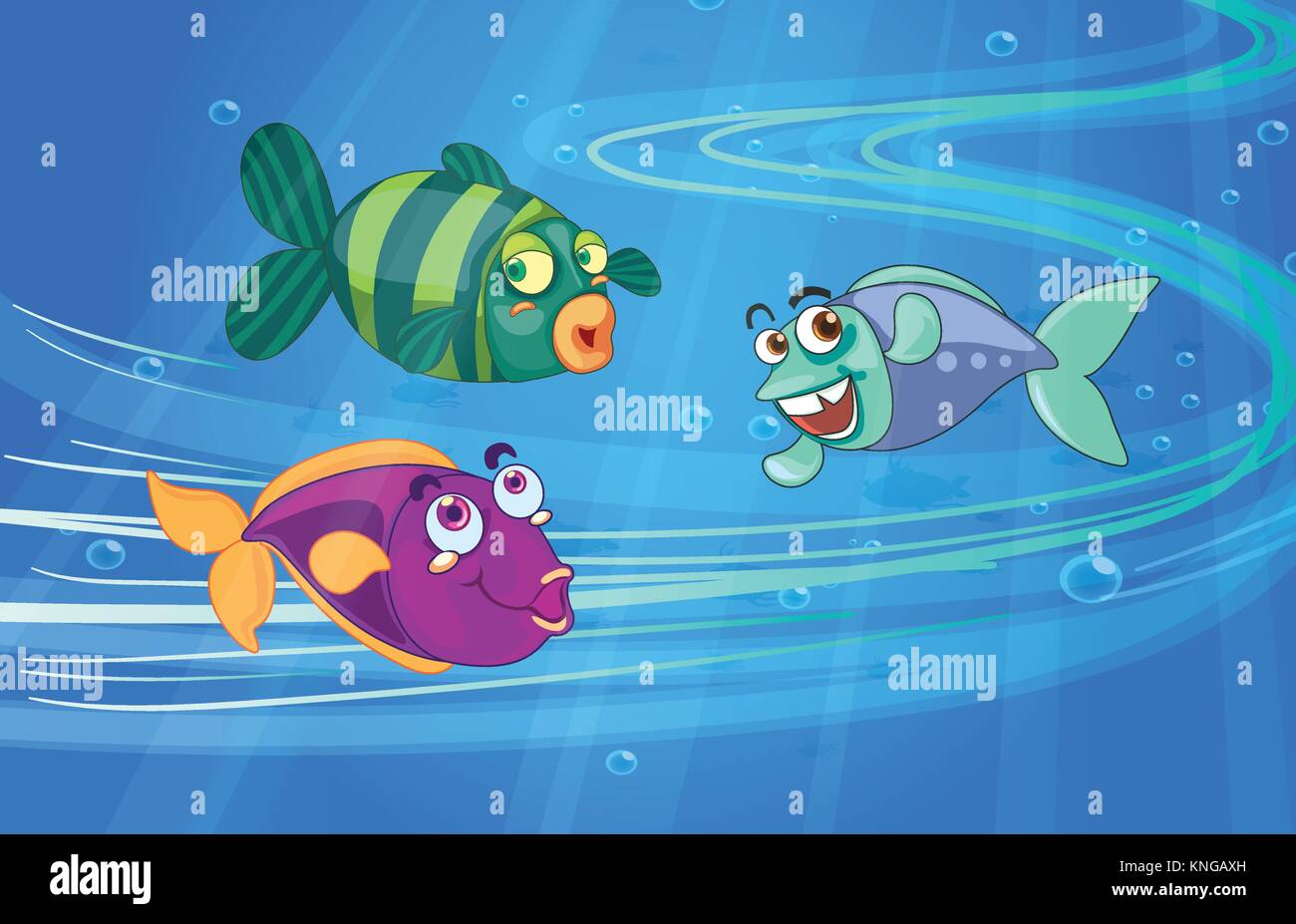 Illustration of three fishes with face in the sea Stock Vector Image ...