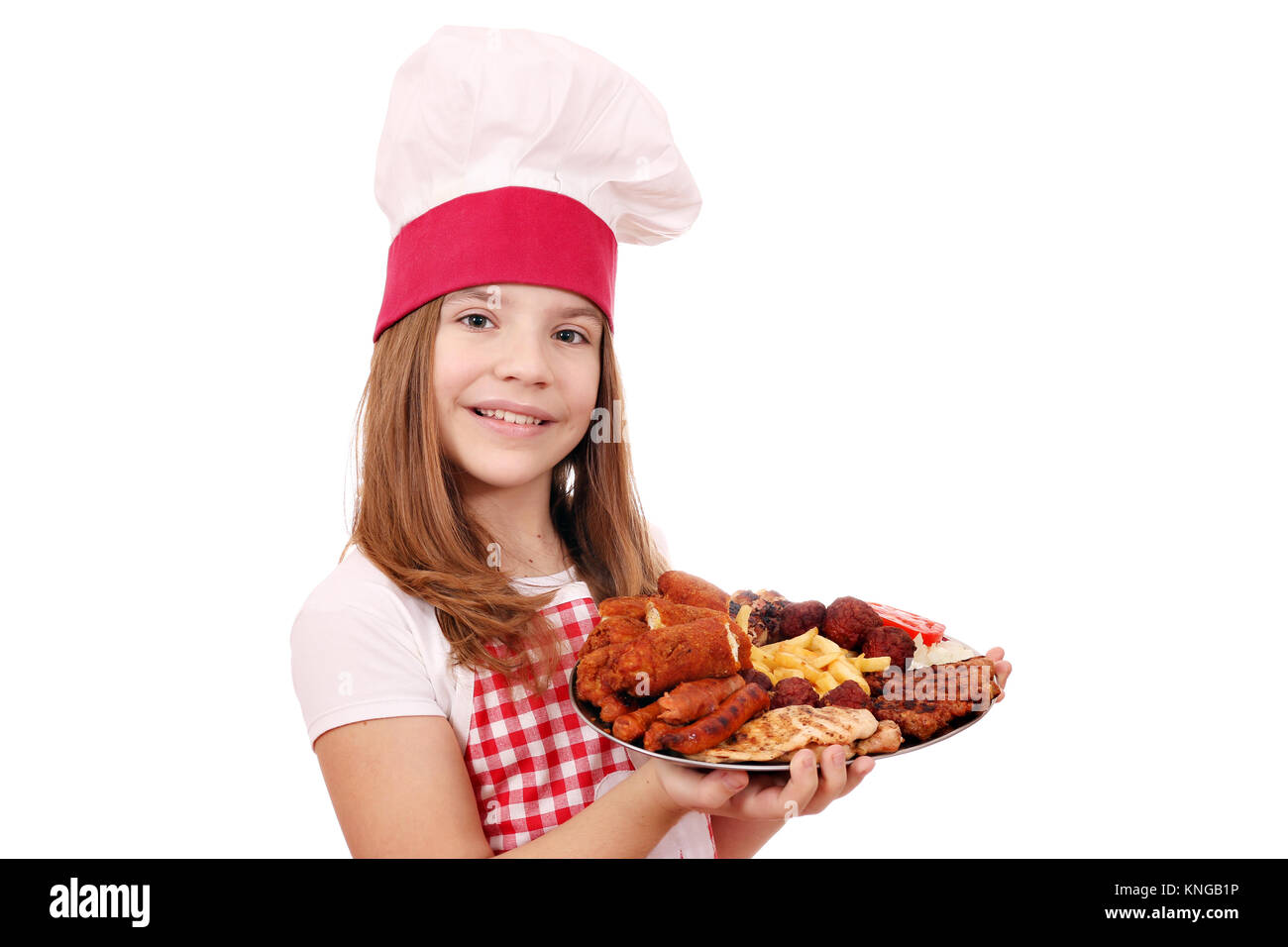 little girl cook with grilled meat on plate Stock Photo - Alamy