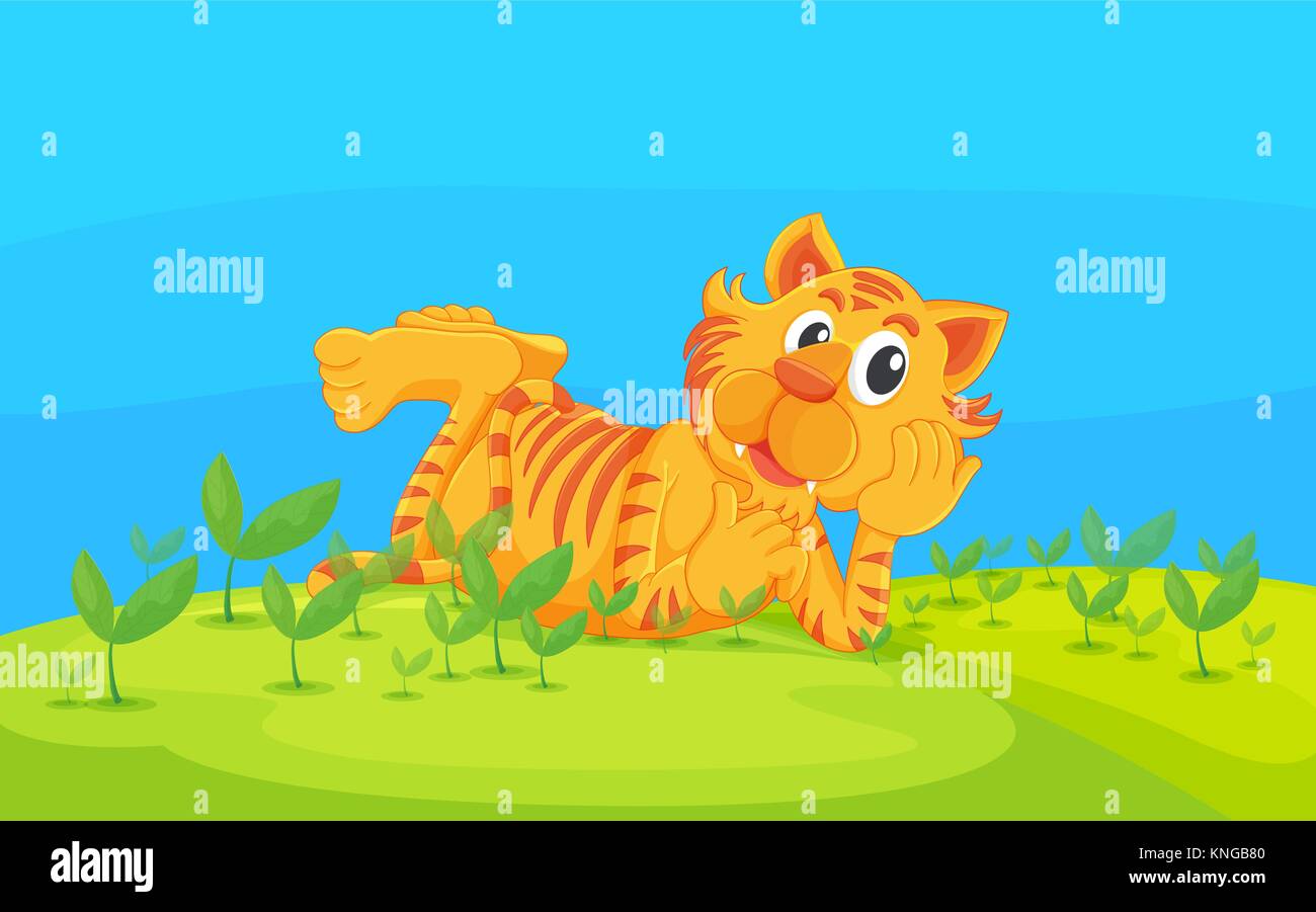 Illustration of a lying tiger in a beautiful nature Stock Vector Image ...