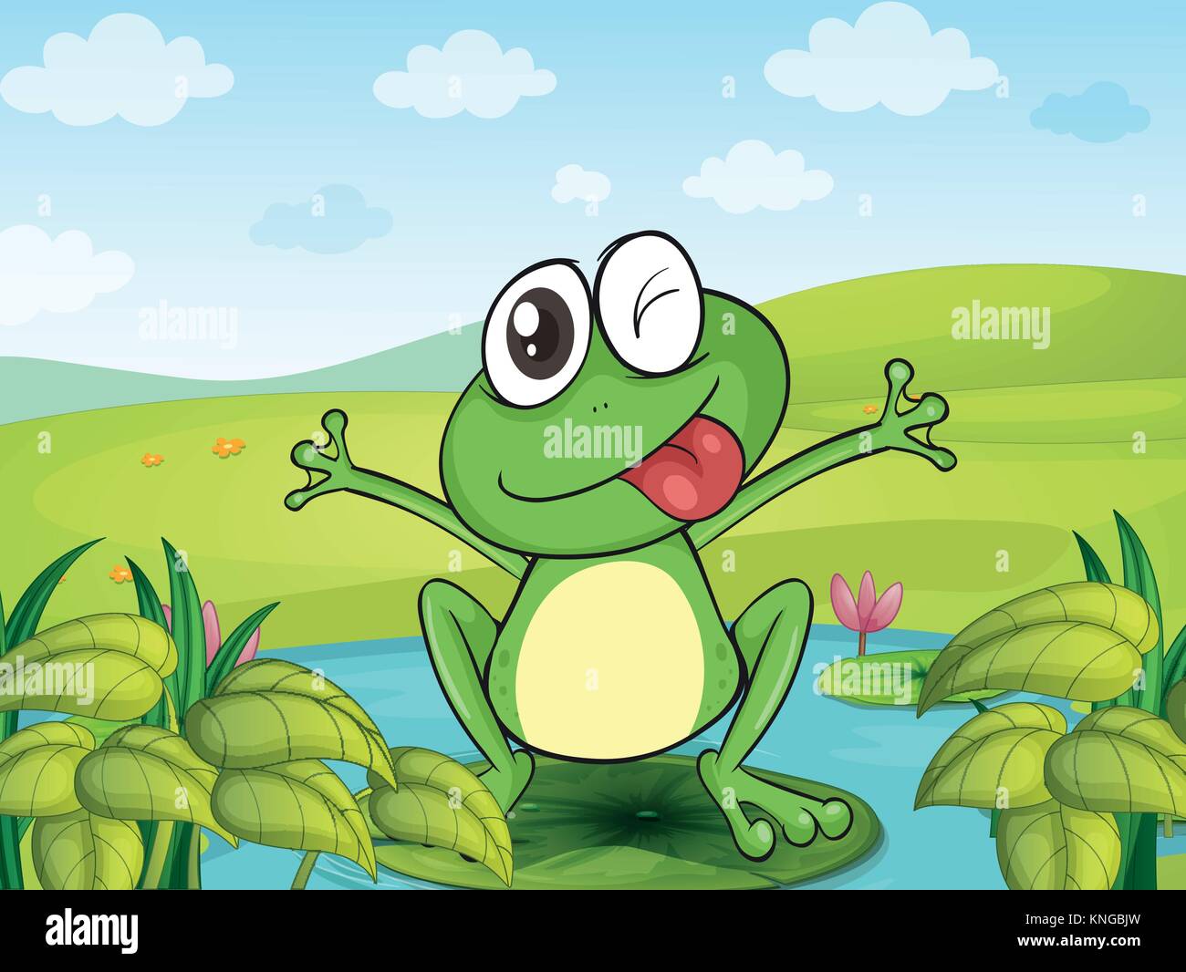 Illustration of a smiling frog in a beautiful nature Stock Vector Image ...
