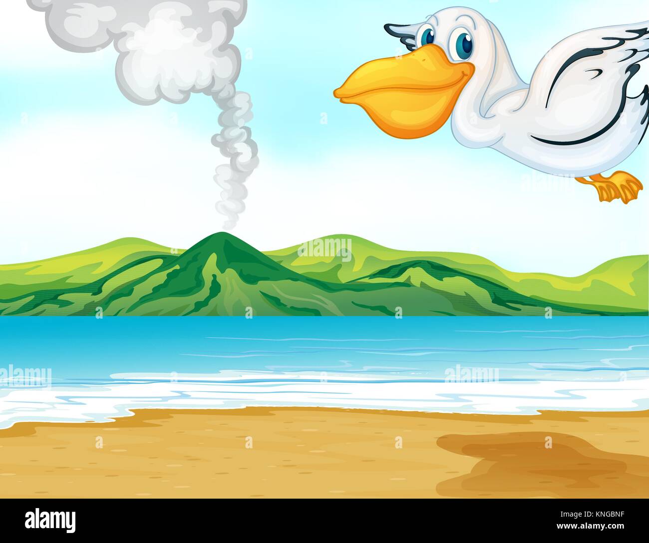 Illustration of a volcano beach and a flying bird Stock Vector Image ...