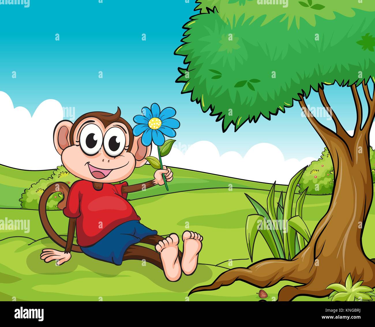 Illustration of a smiling monkey sitting under a tree Stock Vector ...
