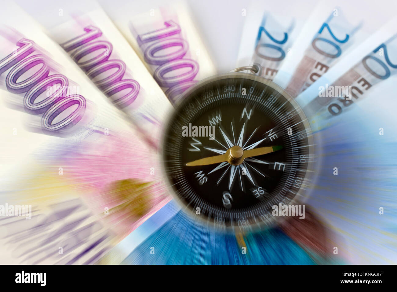 Czech currency and EUR - compass - finance and economy Stock Photo - Alamy