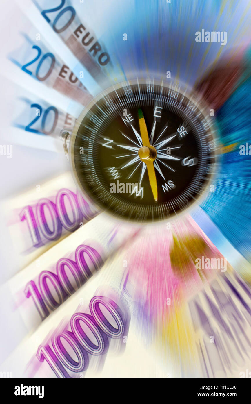 Czech currency and EUR - compass - finance and economy Stock Photo - Alamy