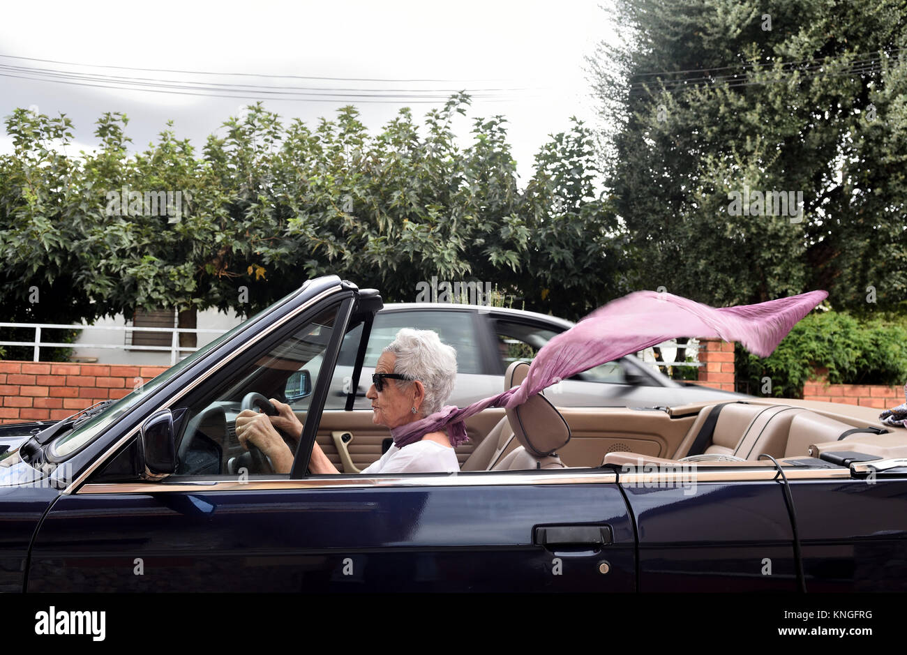 old woman driving a convertible car Stock Photo - Alamy