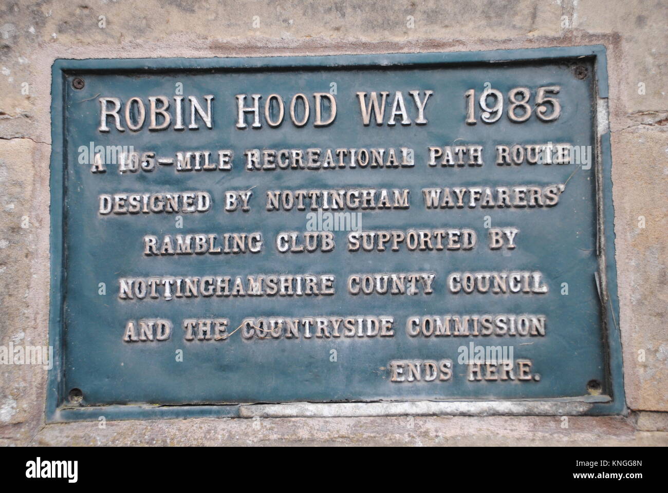 Robin Hood Way. A Plaque highlighting the end of the road. Edwinstowe ...