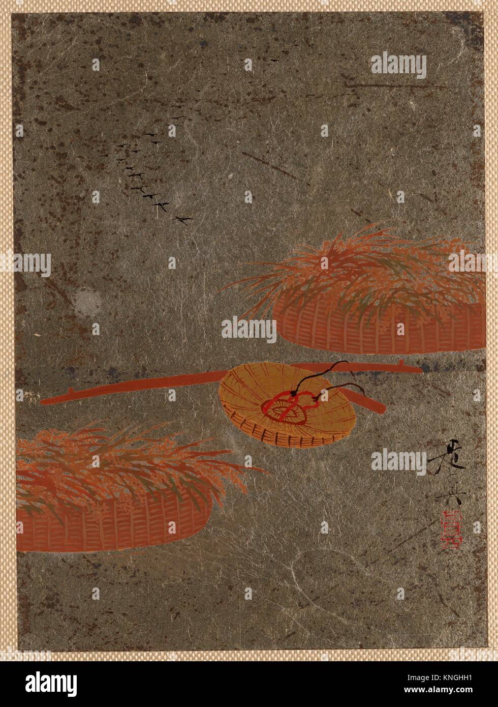 Flower Baskets and Farmer´s Hat. Artist: Shibata Zeshin (Japanese, 1807 ...