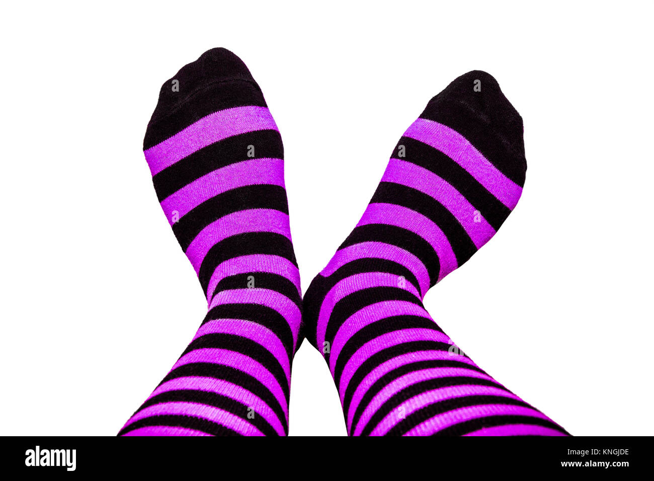 Fun colorful striped socks on isolated background Stock Photo - Alamy