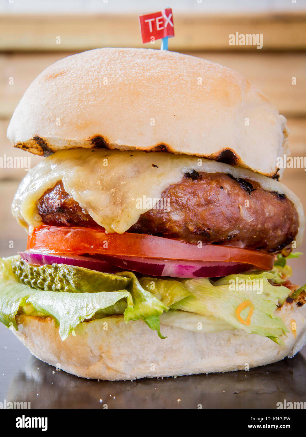 Close up of a Texan styled burger in an English restaurant Stock Photo ...
