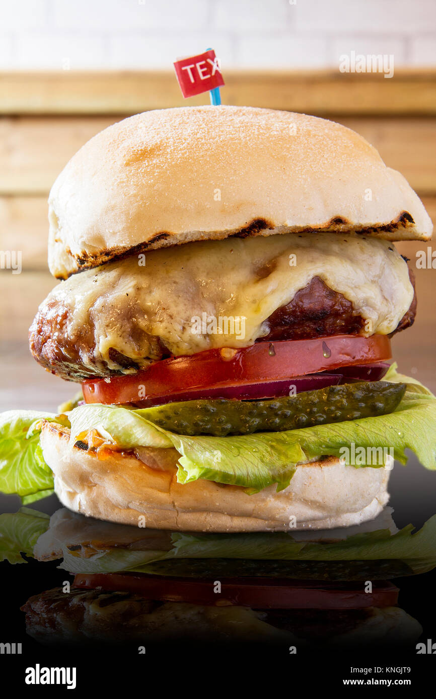 Close up of a Texan styled burger in an English restaurant Stock Photo ...