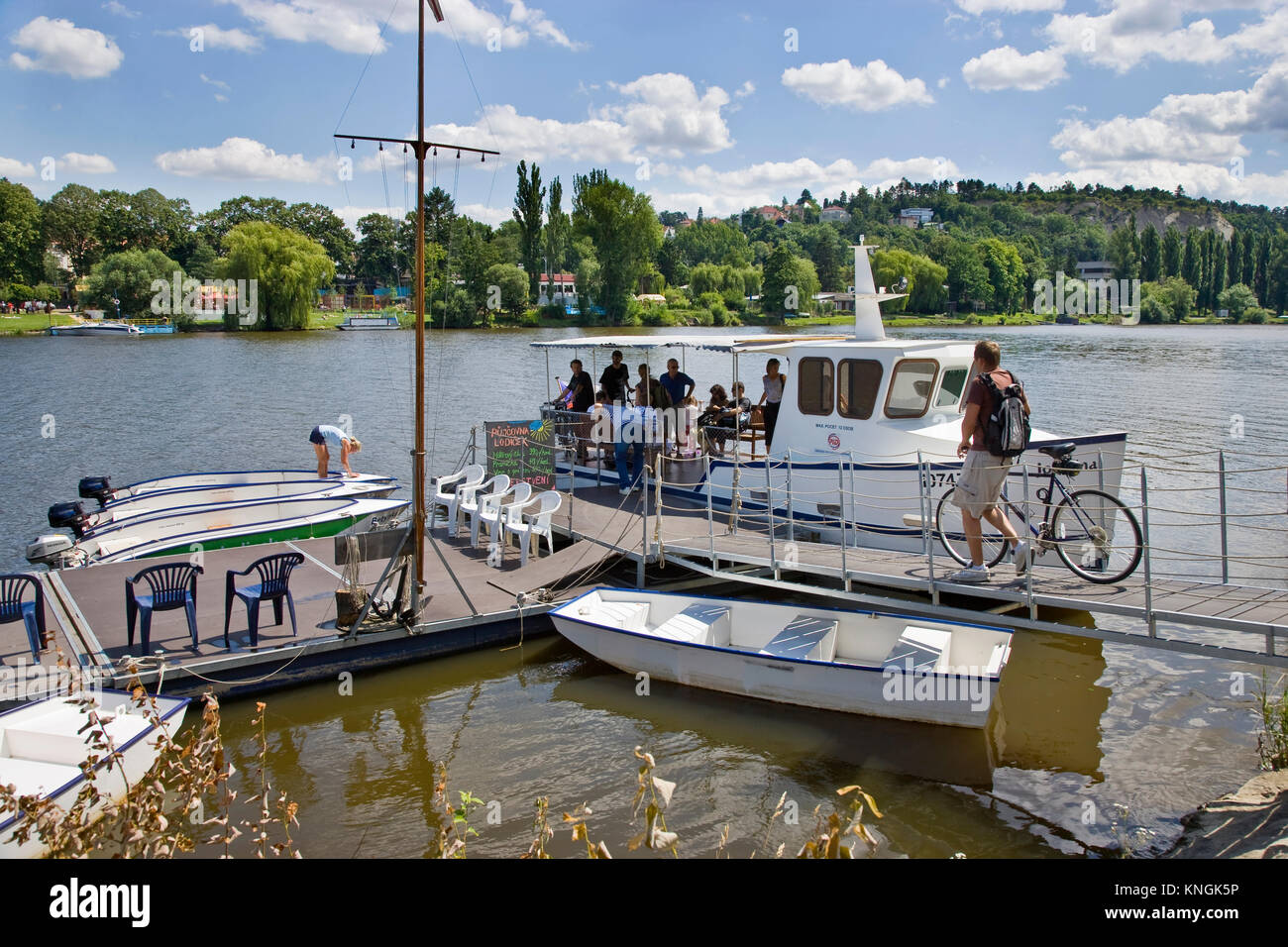 Smichov ferry on the moldau river, Prague, czech republic Stock Photo ...