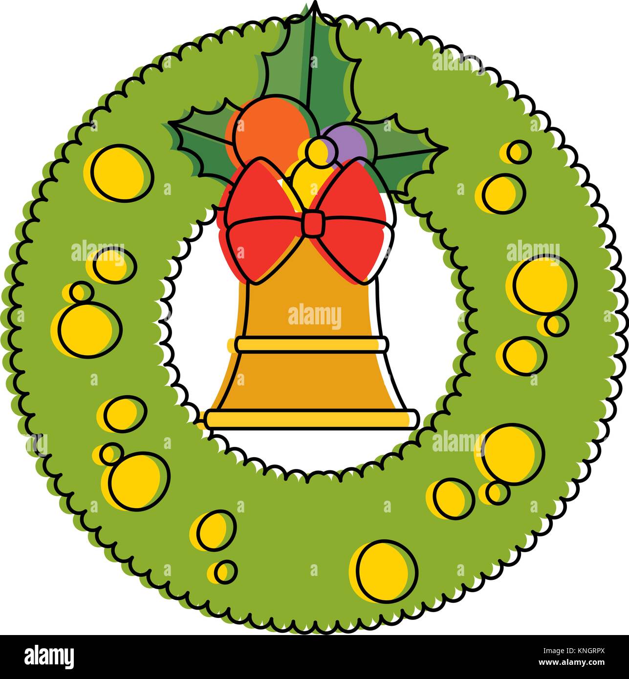 christmas crown with bell decorative vector illustration design Stock ...