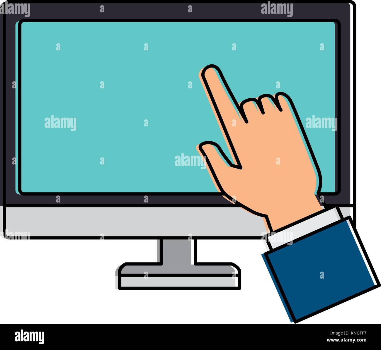 monitor computer with user hand vector illustration design Stock Vector ...