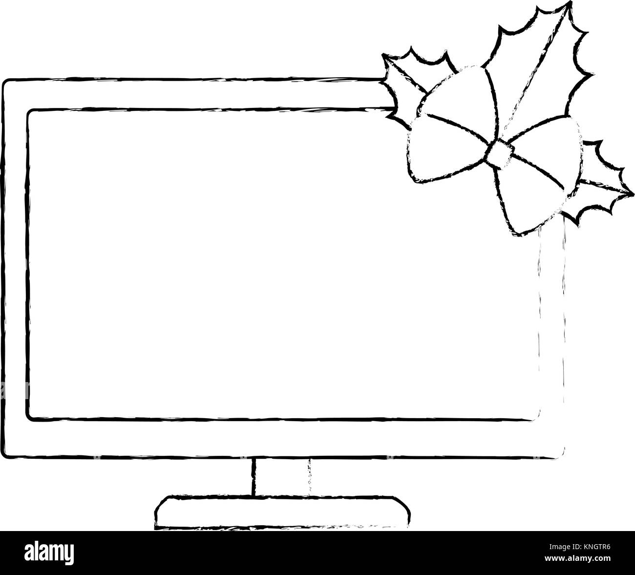 monitor computer with leafs christmas vector illustration design Stock ...