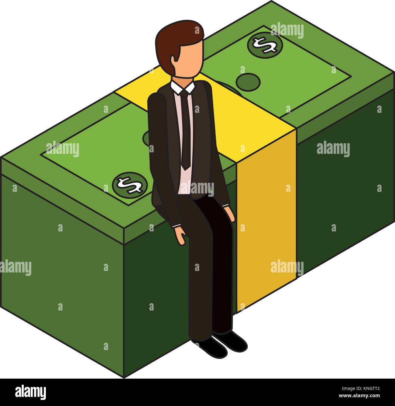 businessman sitting stak banknote money isometric Stock Vector Image ...