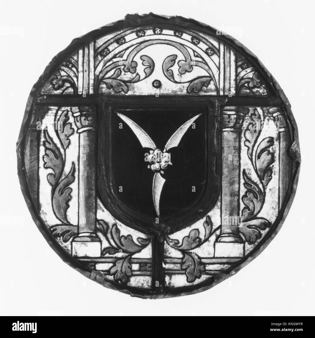 This armorial panel, cataloged as MET 126998, features heraldic imagery ...